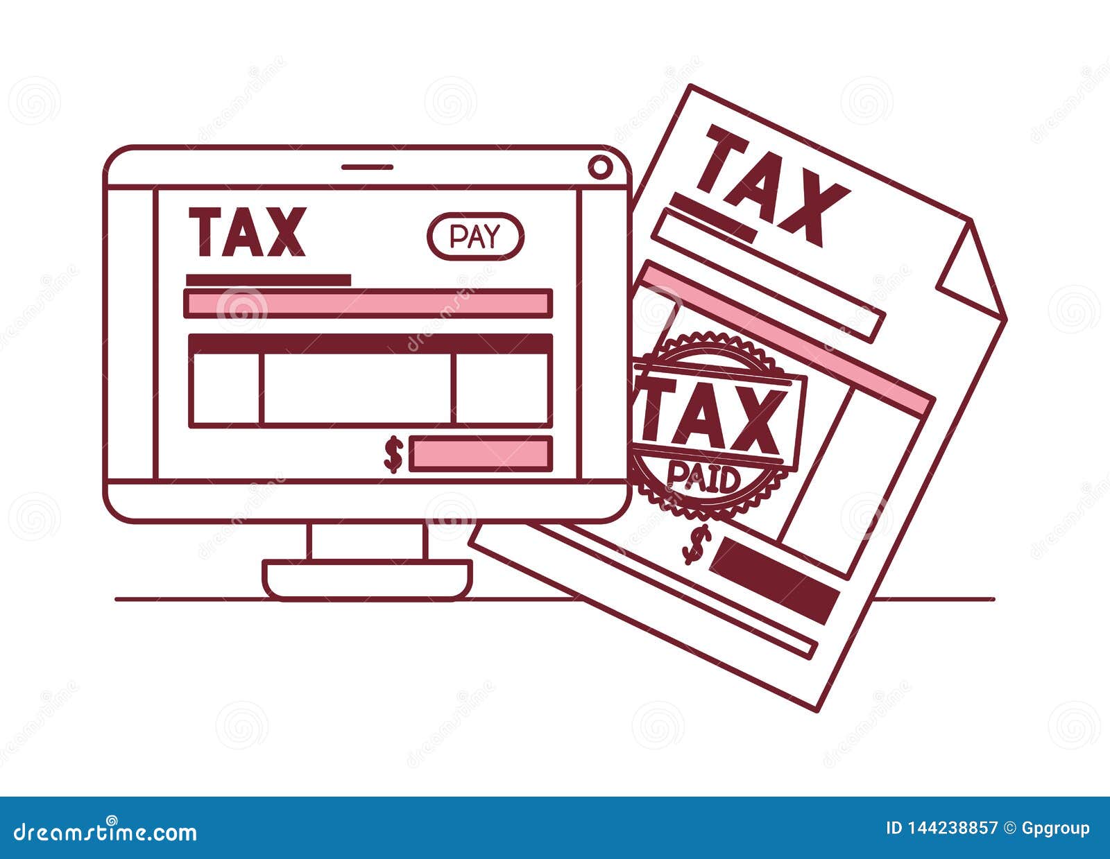Computer with Tax on Line and Documents Stock Vector - Illustration of ...
