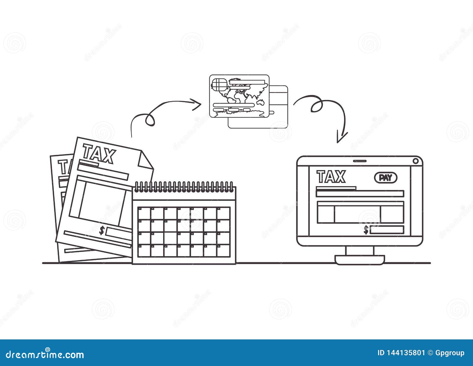 Computer with Tax on Line and Set Icons Stock Vector - Illustration of ...