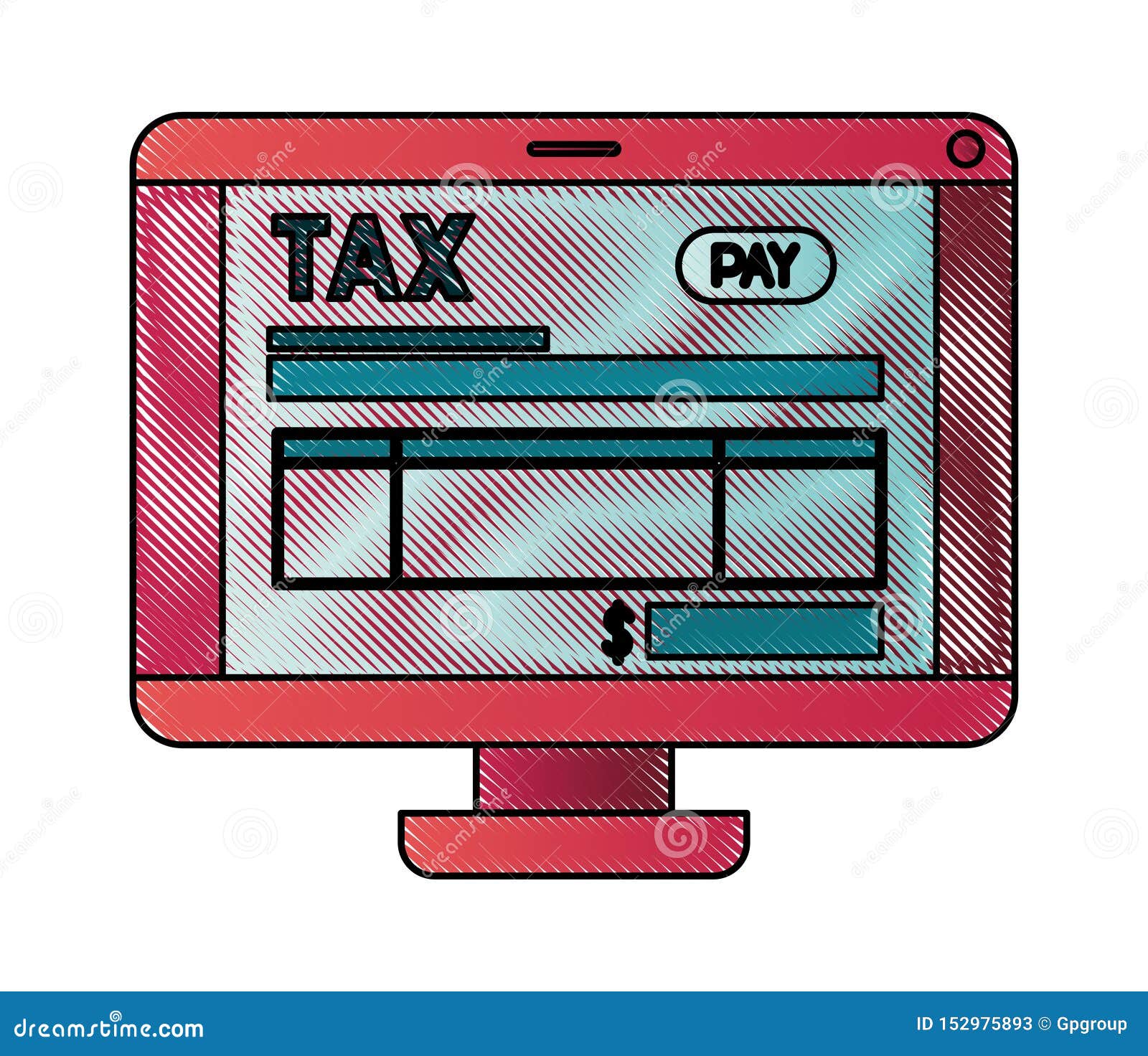 Computer with tax on line stock vector. Illustration of result - 152975893