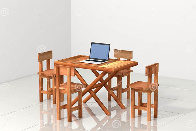 Computer on teble stock illustration. Illustration of laptop - 58773178