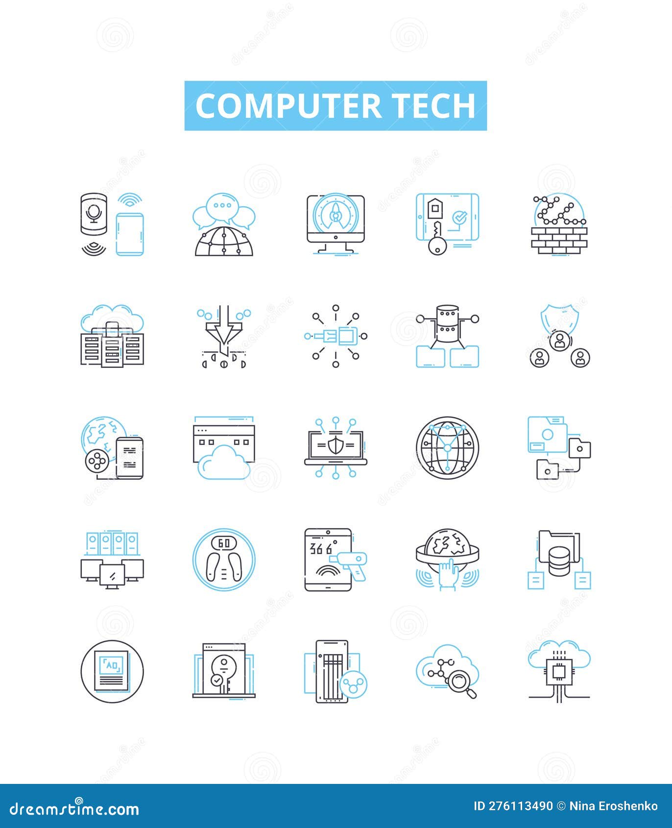 Computer Tech Vector Line Icons Set Computer Tech Networking Programming Software Hardware