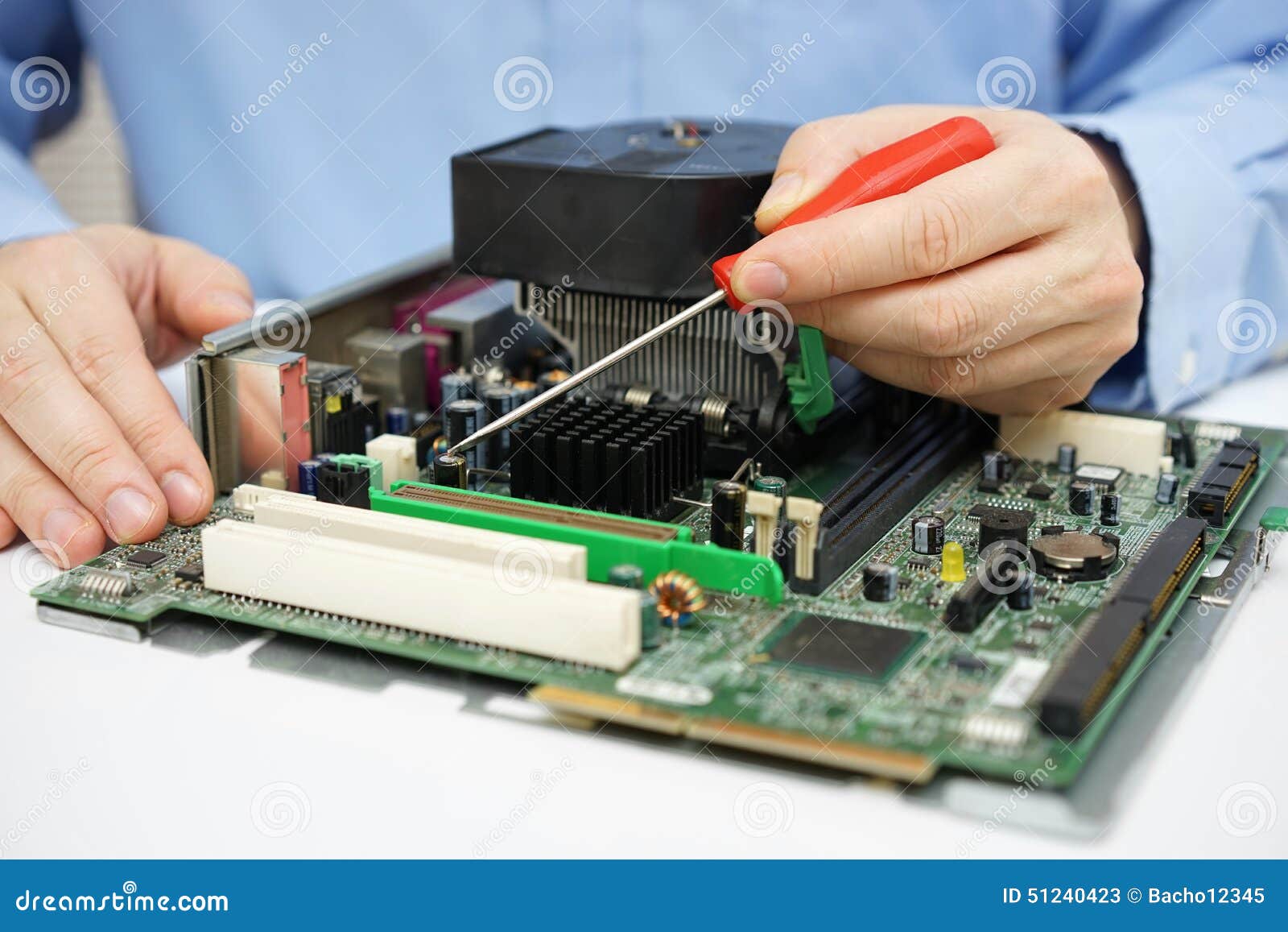 Computer Technician is Checking Computer Motherboard Stock Image ...