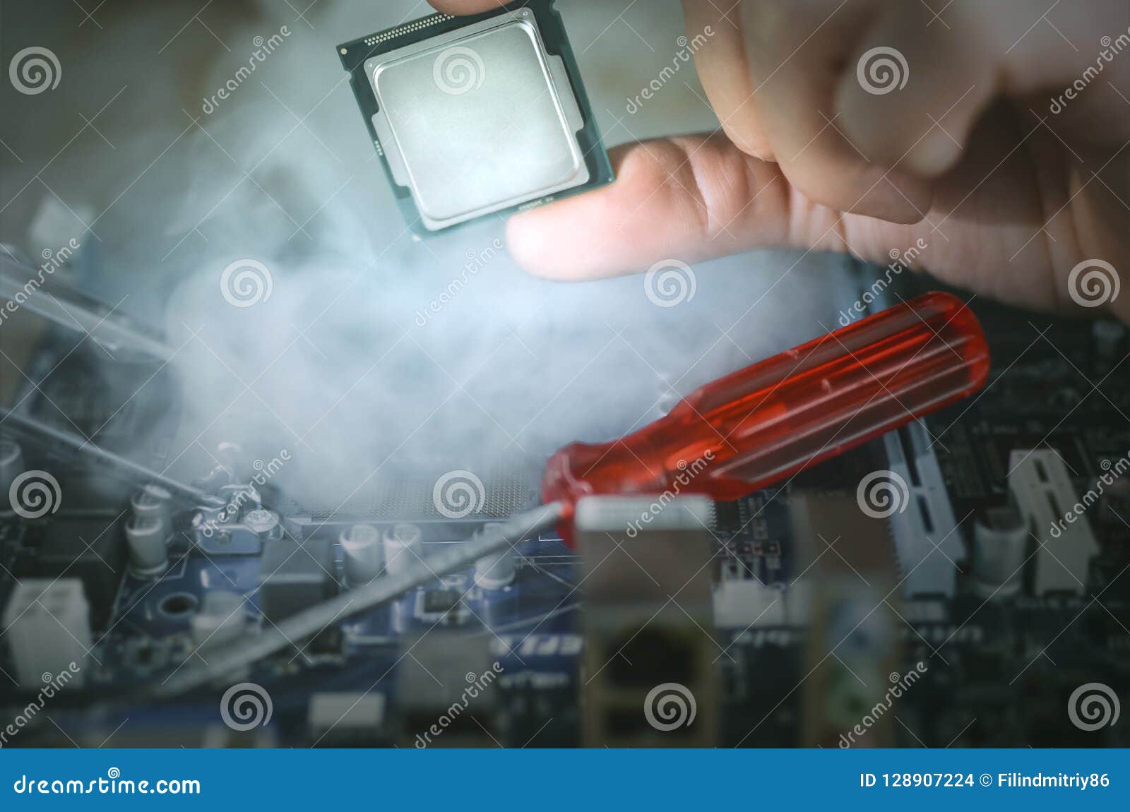 Burnt cpu. stock photo. Image of install, concept, repair - 128907224