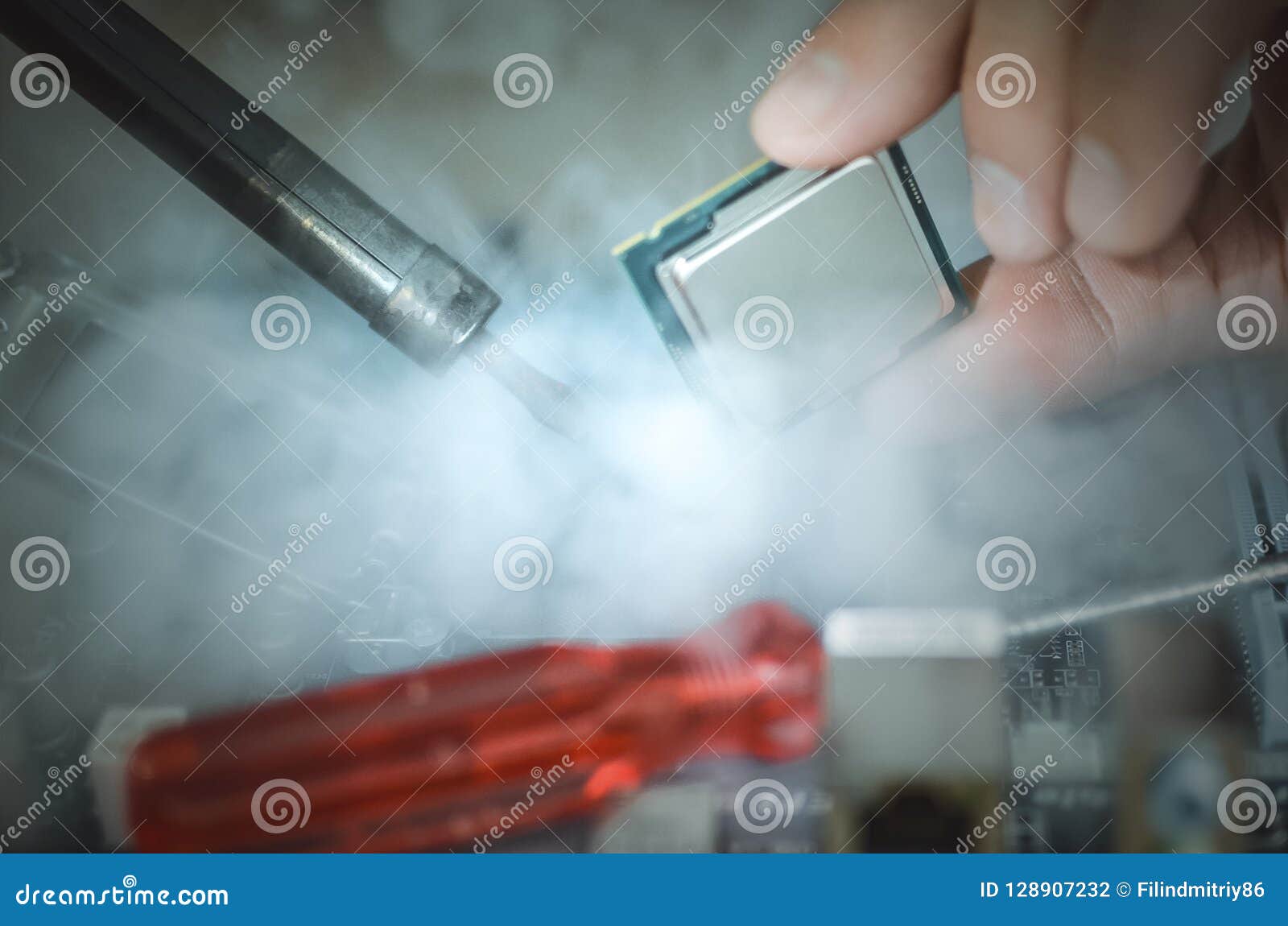 Burnt cpu. stock photo. Image of solders, holding, engineer - 128907232