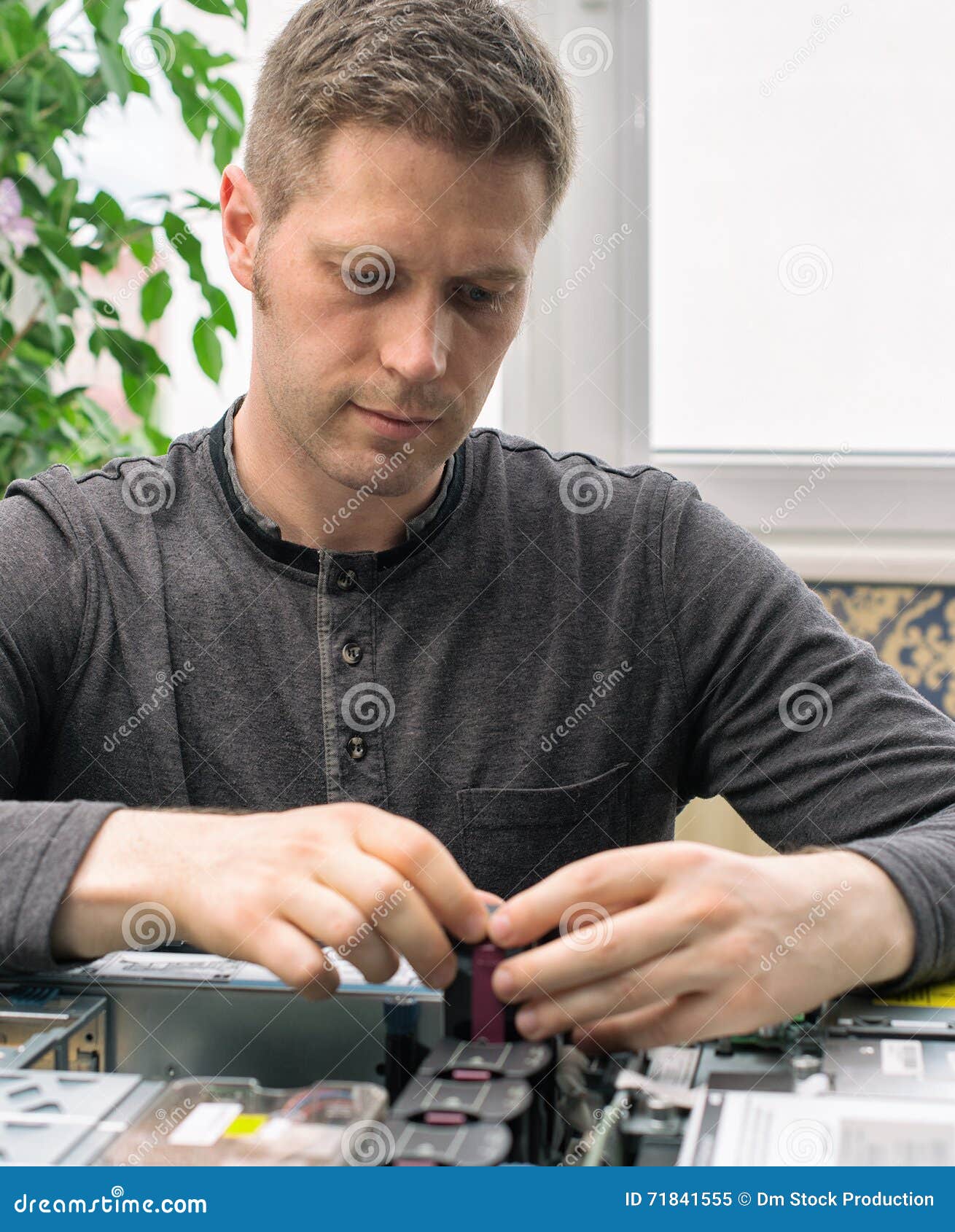 Computer Technician Installing Cooler Fan. Stock Image - Image of ...
