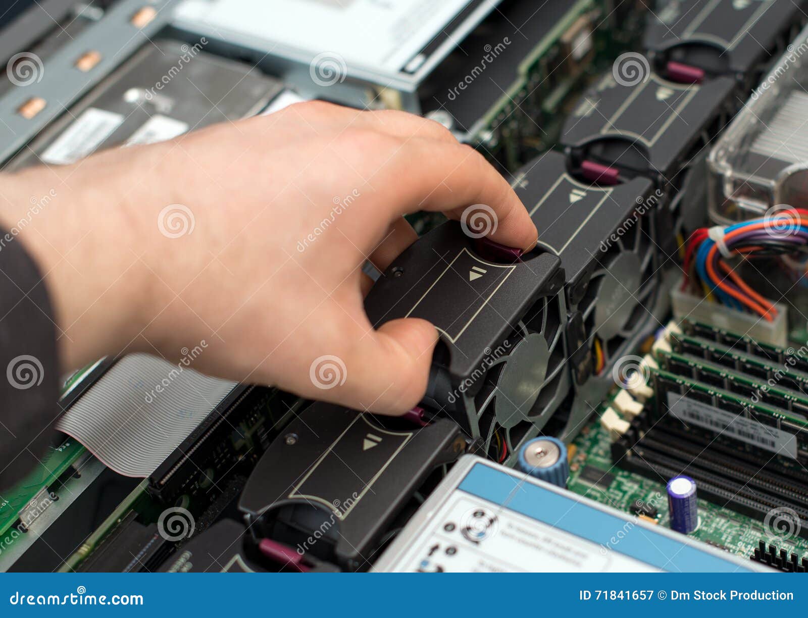 Computer Technician Installing Cooler Fan. Stock Image - Image of ...