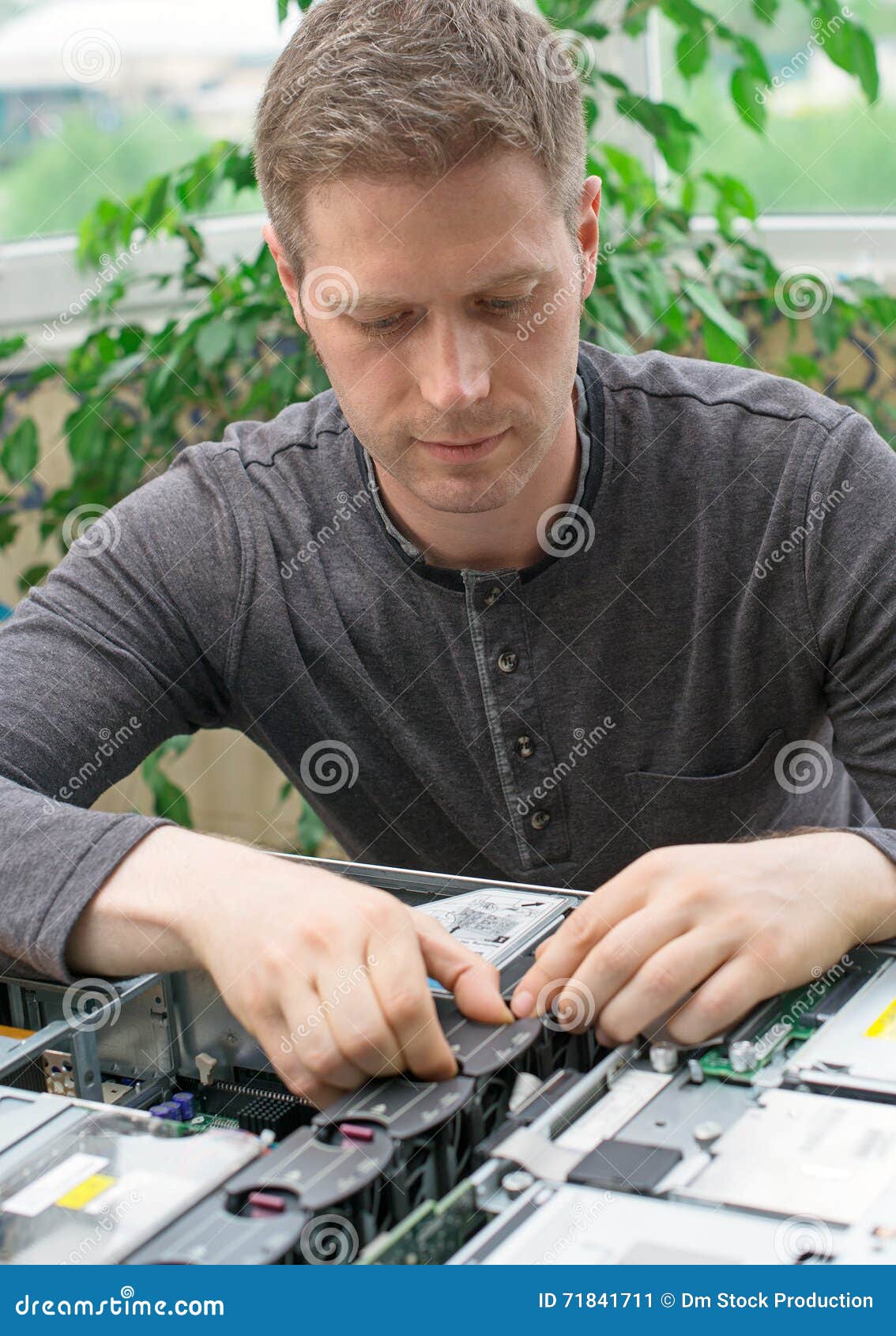 Computer Technician Installing Cooler Fan. Stock Image - Image of ...