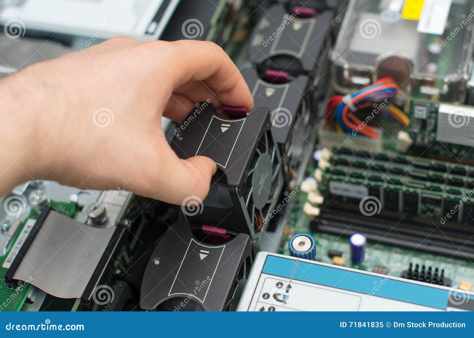 Computer Technician Installing Cooler Fan. Stock Image - Image of ...