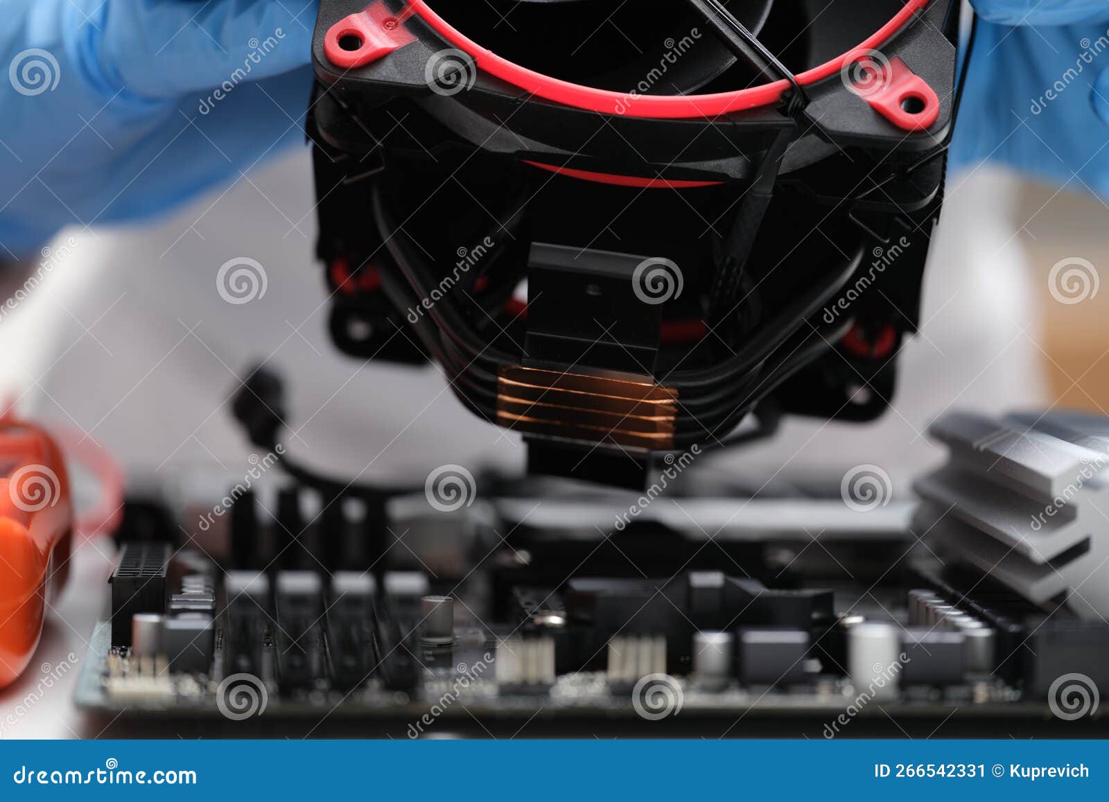Computer Technician Installs Computer Cooling System Closeup Stock ...