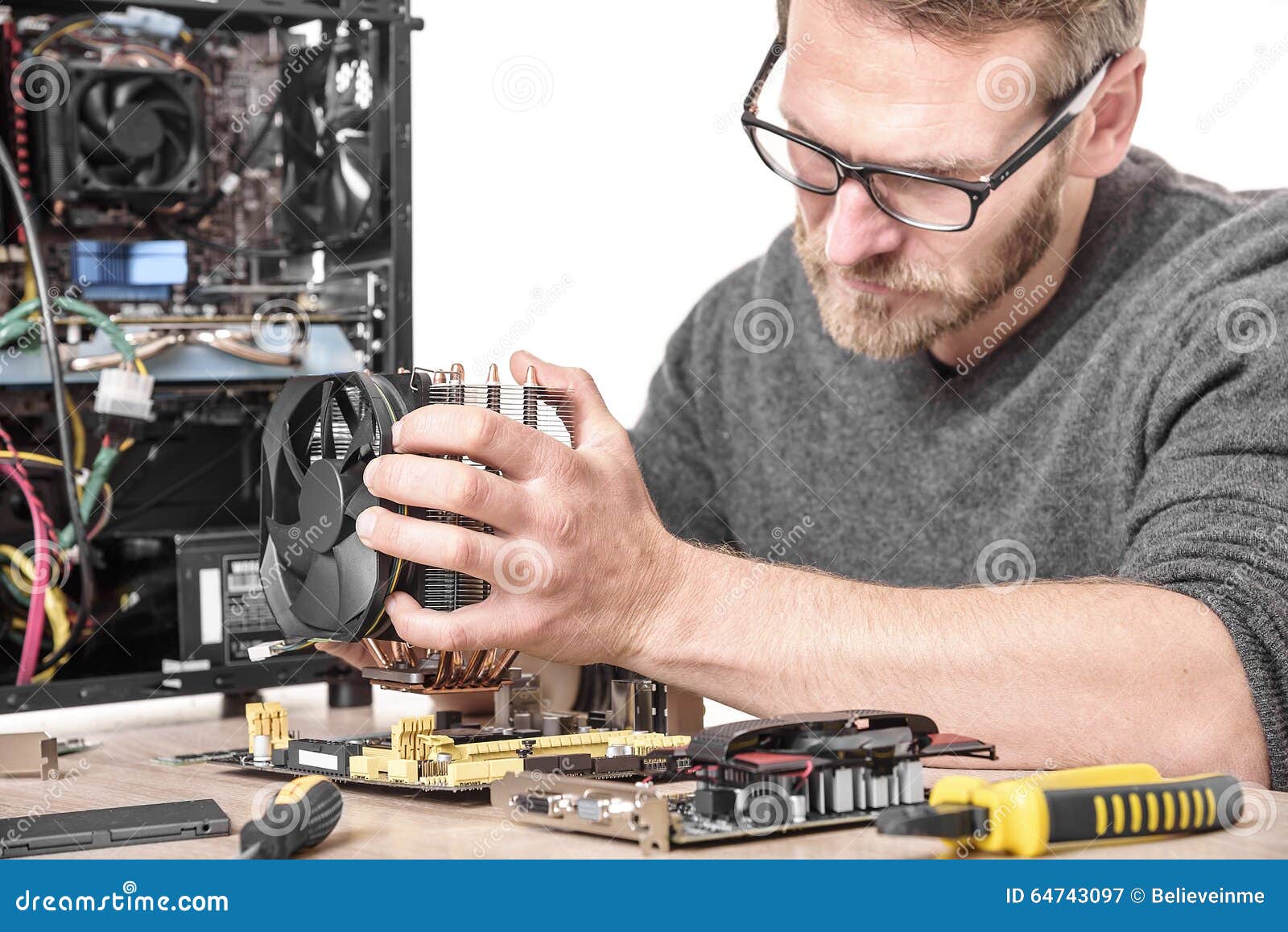 Computer Technician Installs Cooling System Stock Image - Image of data ...