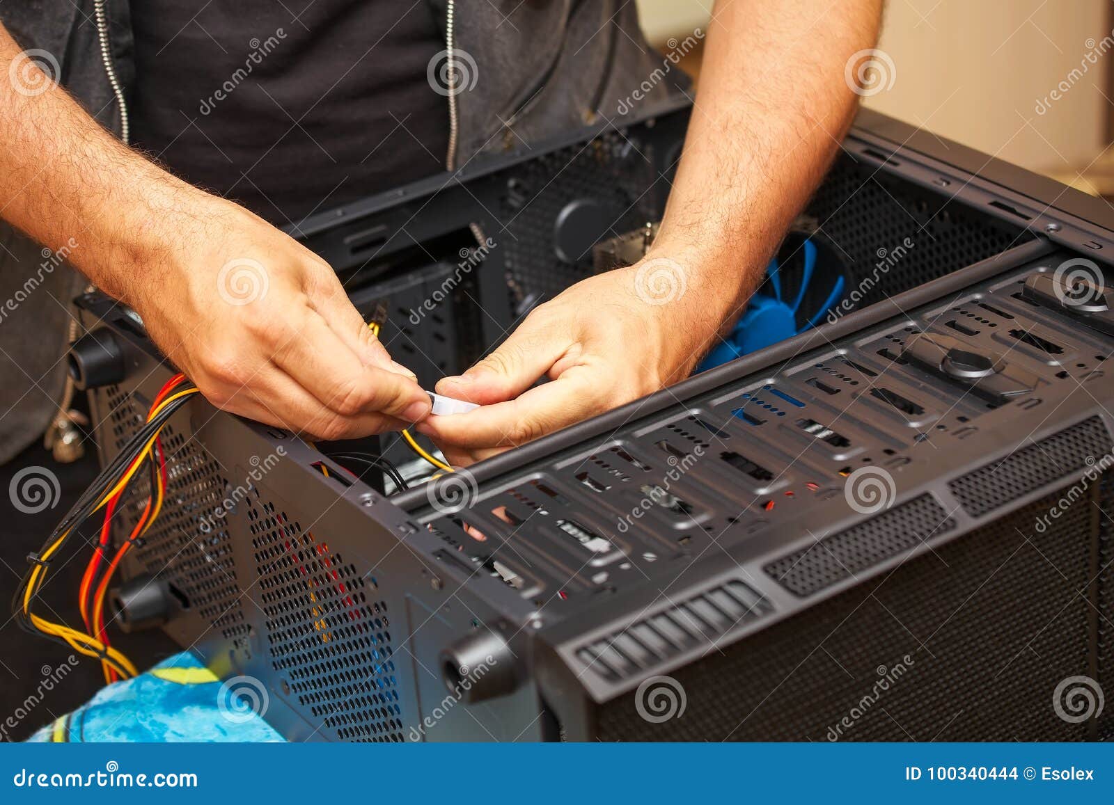 Computer Technician Installs System of Computer. Stock Photo - Image of ...