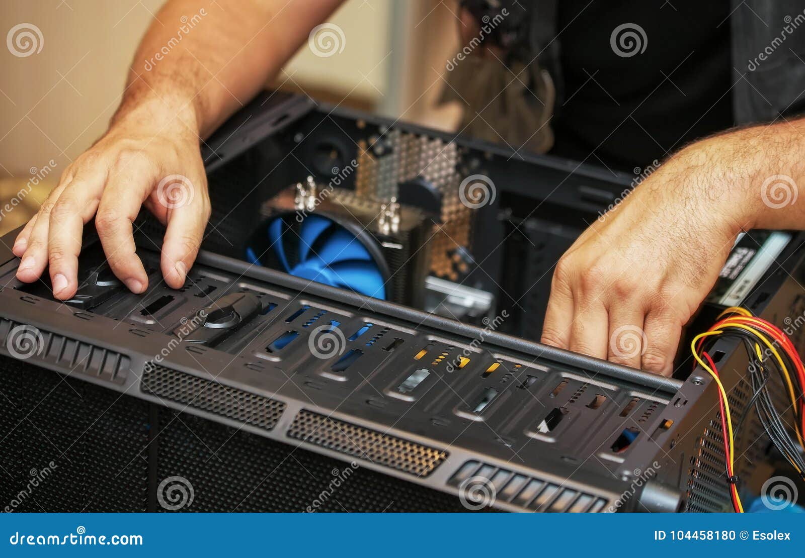 Computer Technician Installs System of Computer. Stock Photo - Image of ...
