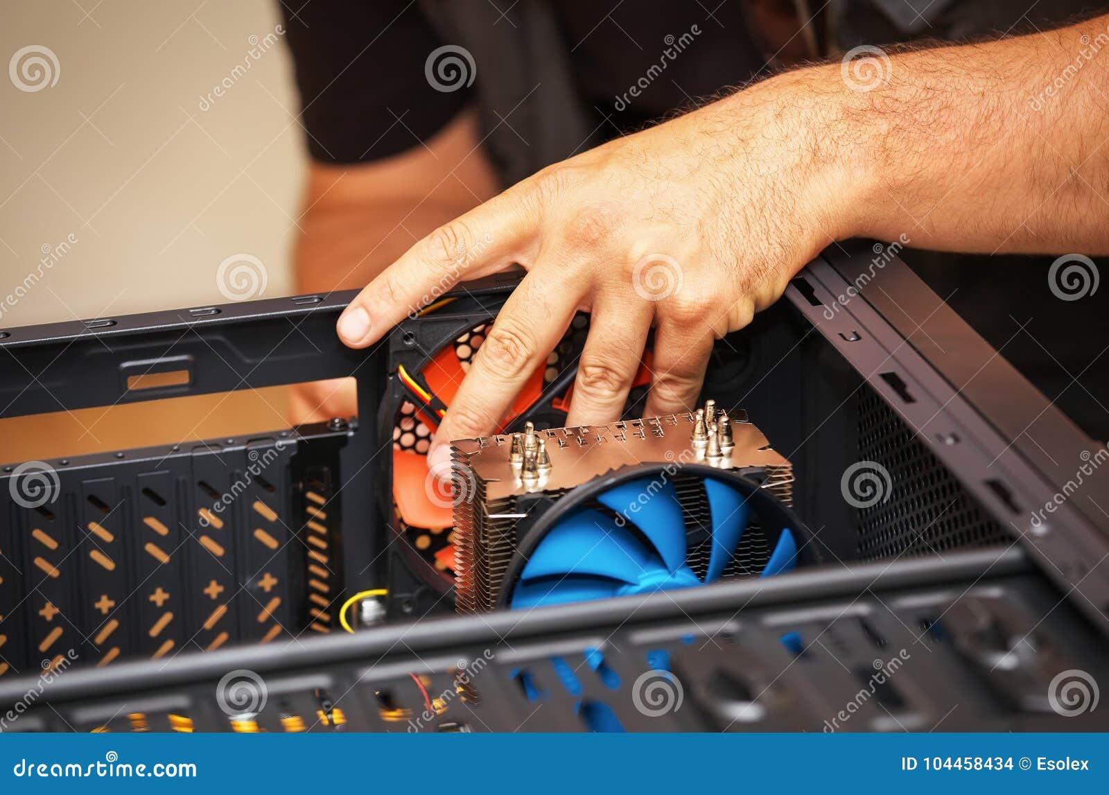 Computer Technician Installs System of Computer. Stock Photo - Image of ...