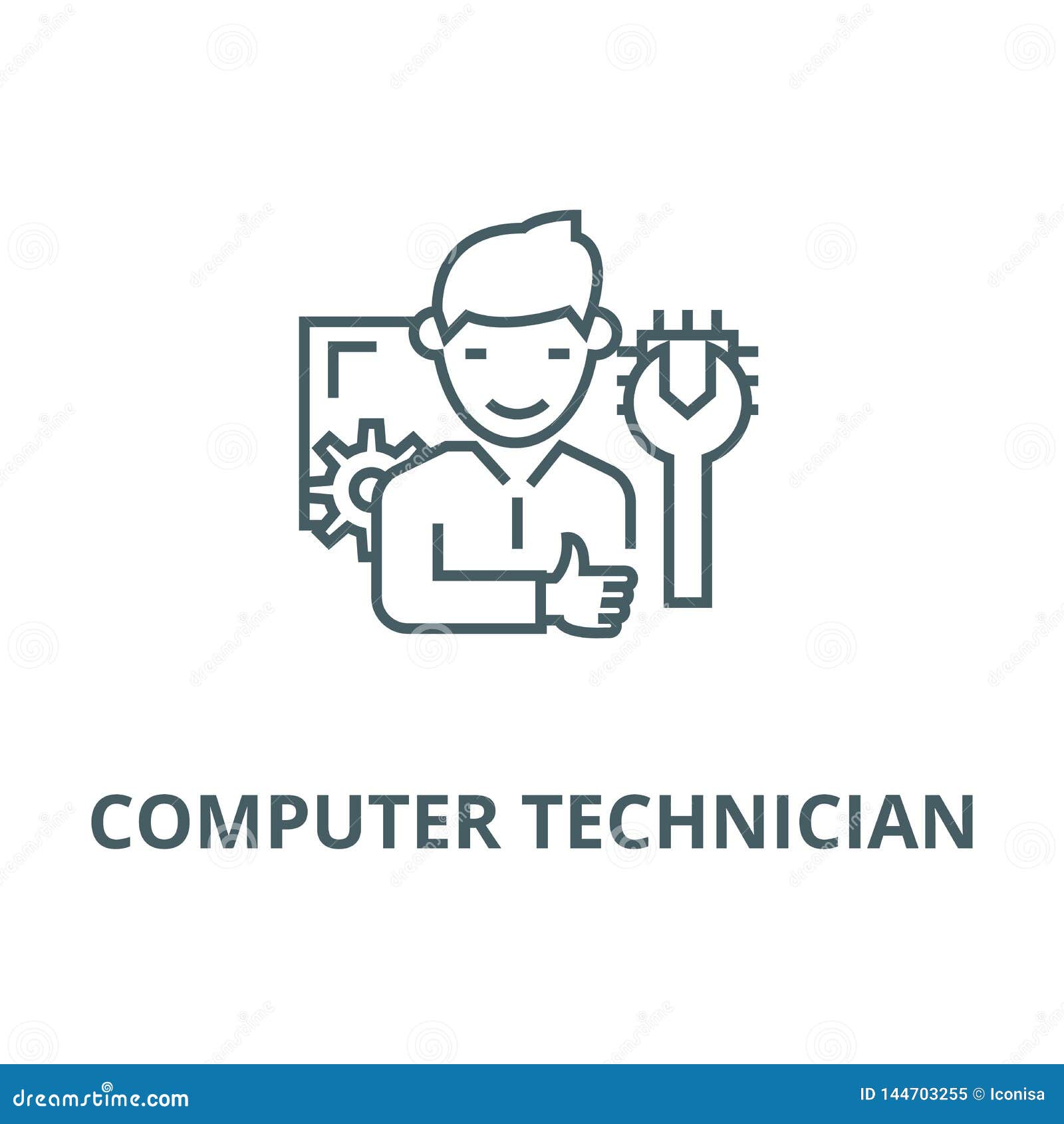Computer Technician Line Icon, Vector. Computer Technician Outline Sign ...