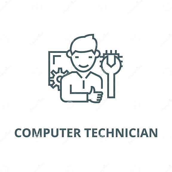 Computer Technician Line Icon, Vector. Computer Technician Outline Sign ...