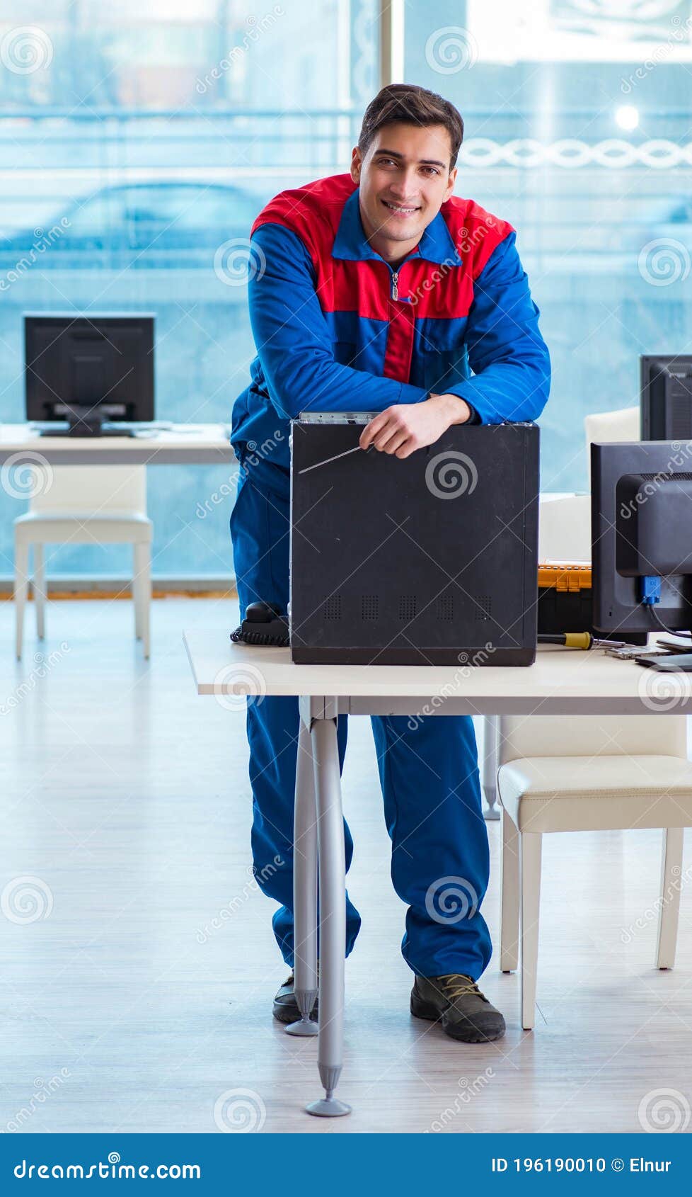 Computer Technician Repairing Broken Computer in Workshop Stock Photo ...