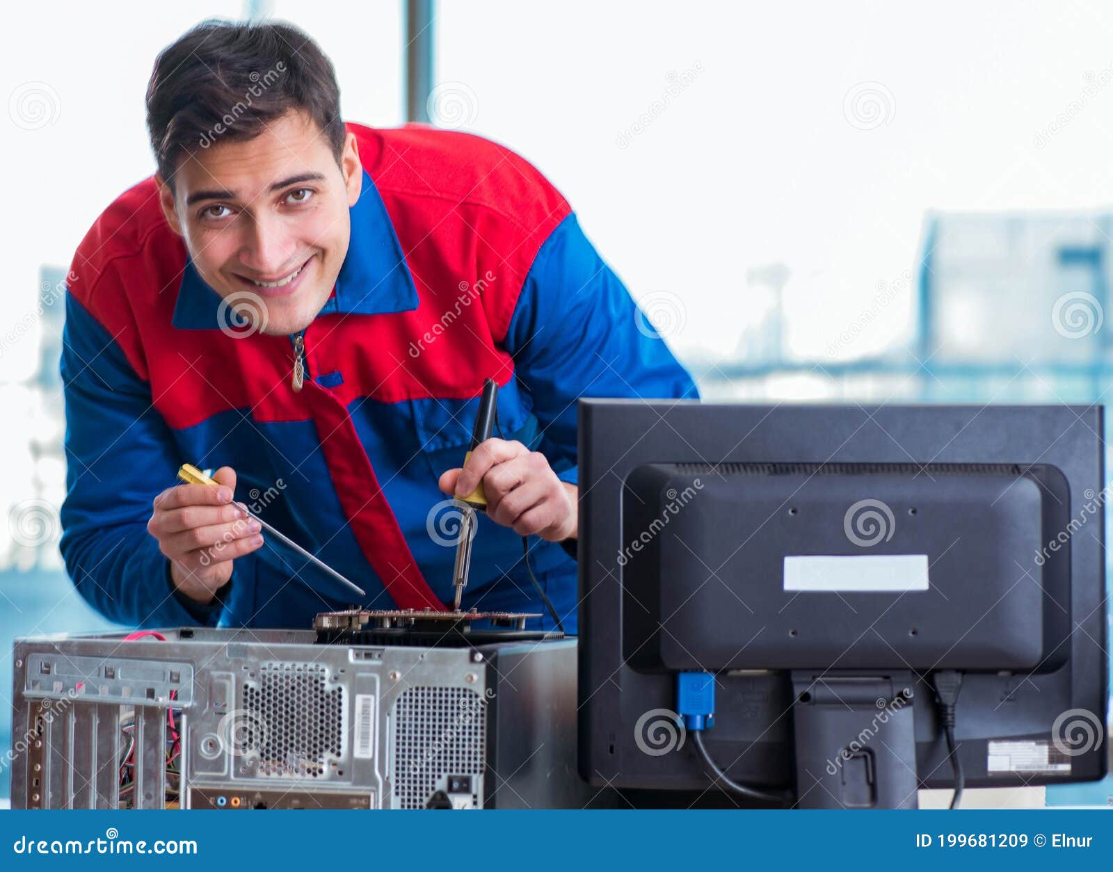 Computer Technician Repairing Broken Computer in Workshop Stock Image ...