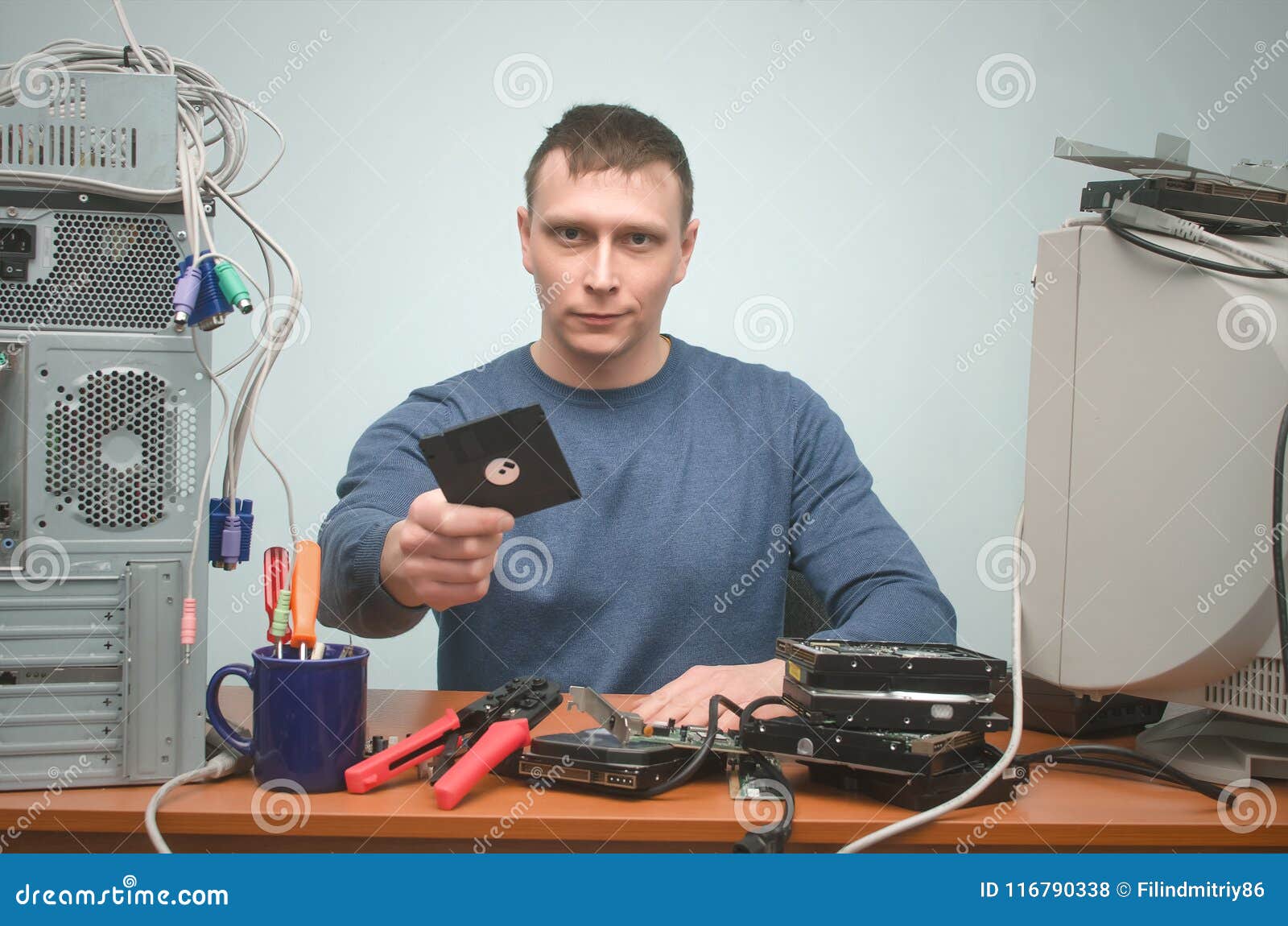 Computer Technician Repairman. Hacker. Stock Photo - Image of holding ...