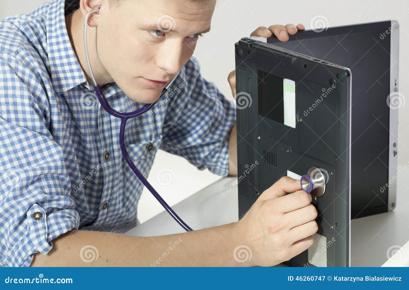 Computer Technician with Stethoscope Stock Image - Image of equipment ...