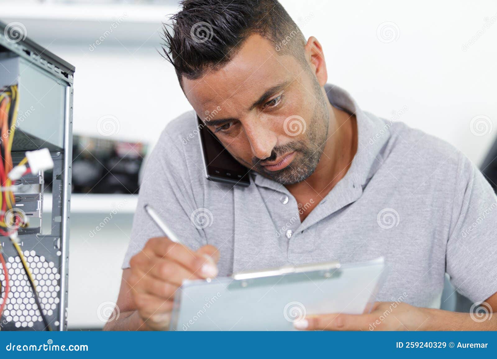 Computer Technician at Work Stock Image - Image of master, clipboard ...