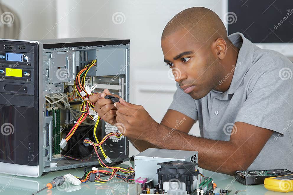 Computer Technician Working Stock Image - Image of duty, service: 261155687