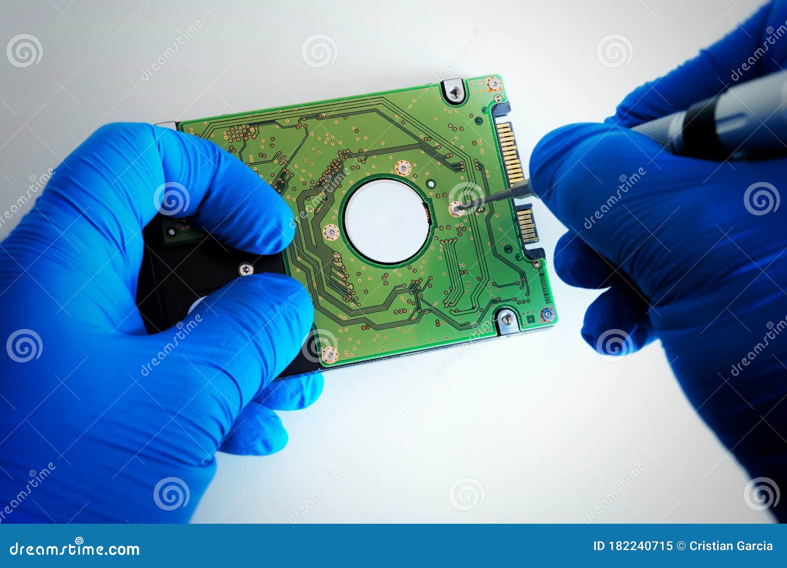 Computer Technician Working with Blue Gloves Stock Image - Image of ...