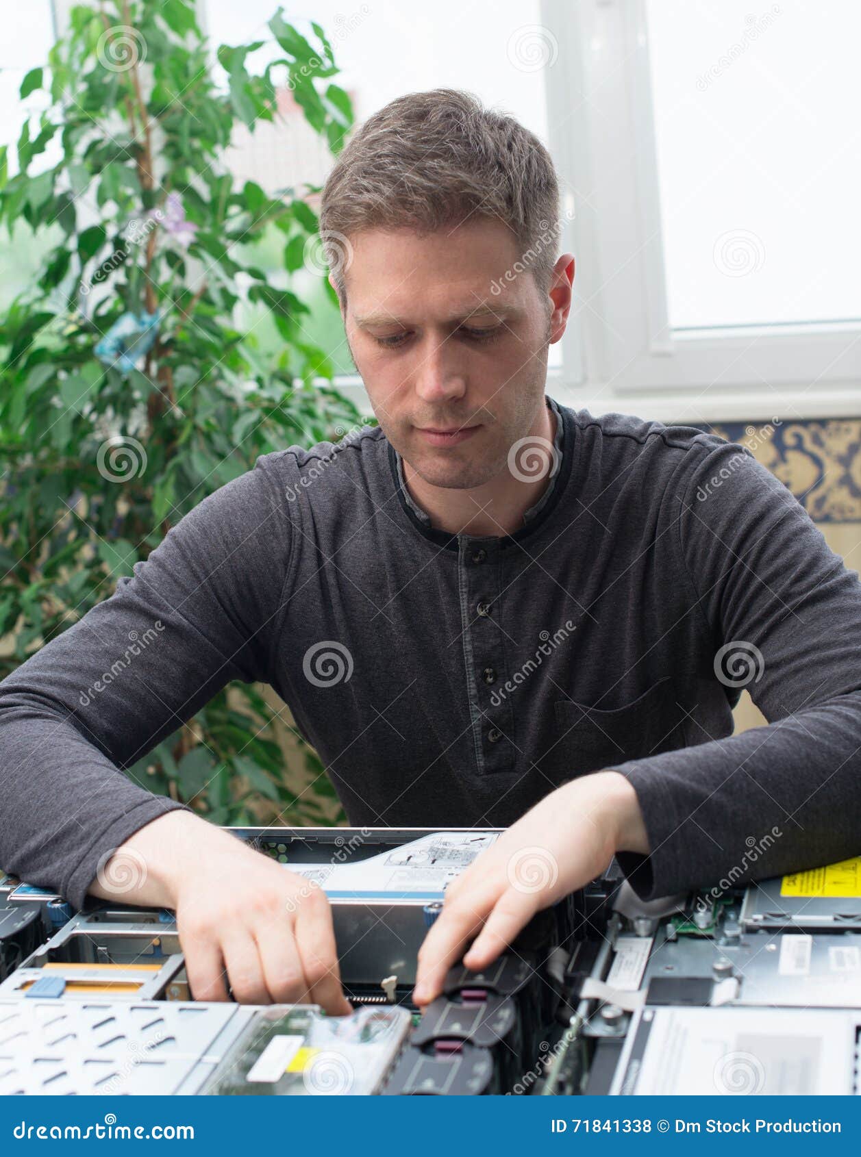 Computer technician. stock photo. Image of fixing, plug - 71841338