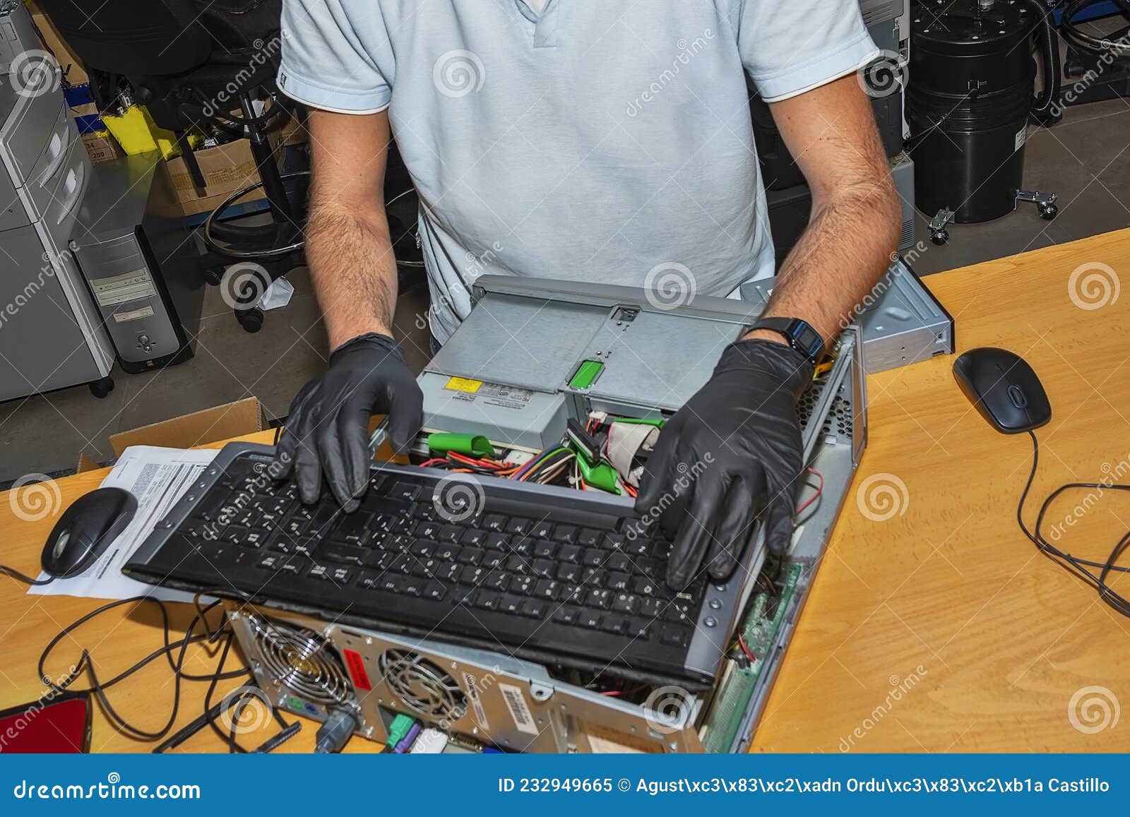 Computer Technician Working in Workshop Stock Image - Image of ...