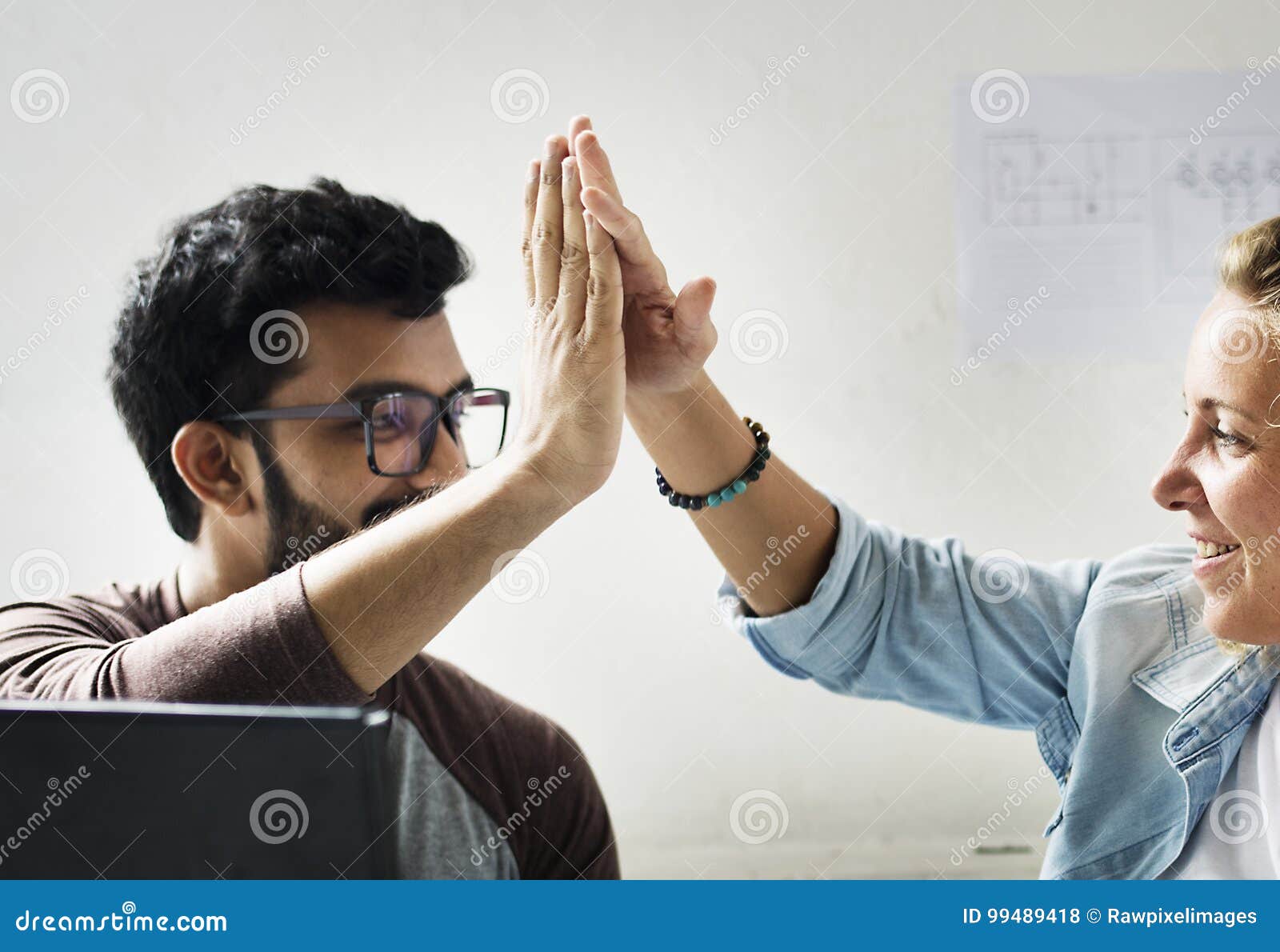 Computer Technicians Friends Hits Their Palms Together Stock Photo ...