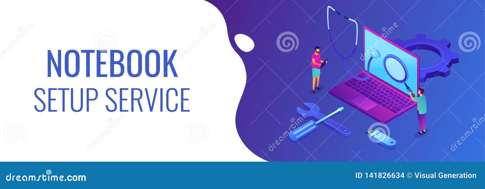 Computer Service Isometric 3D Banner Header. Stock Vector ...