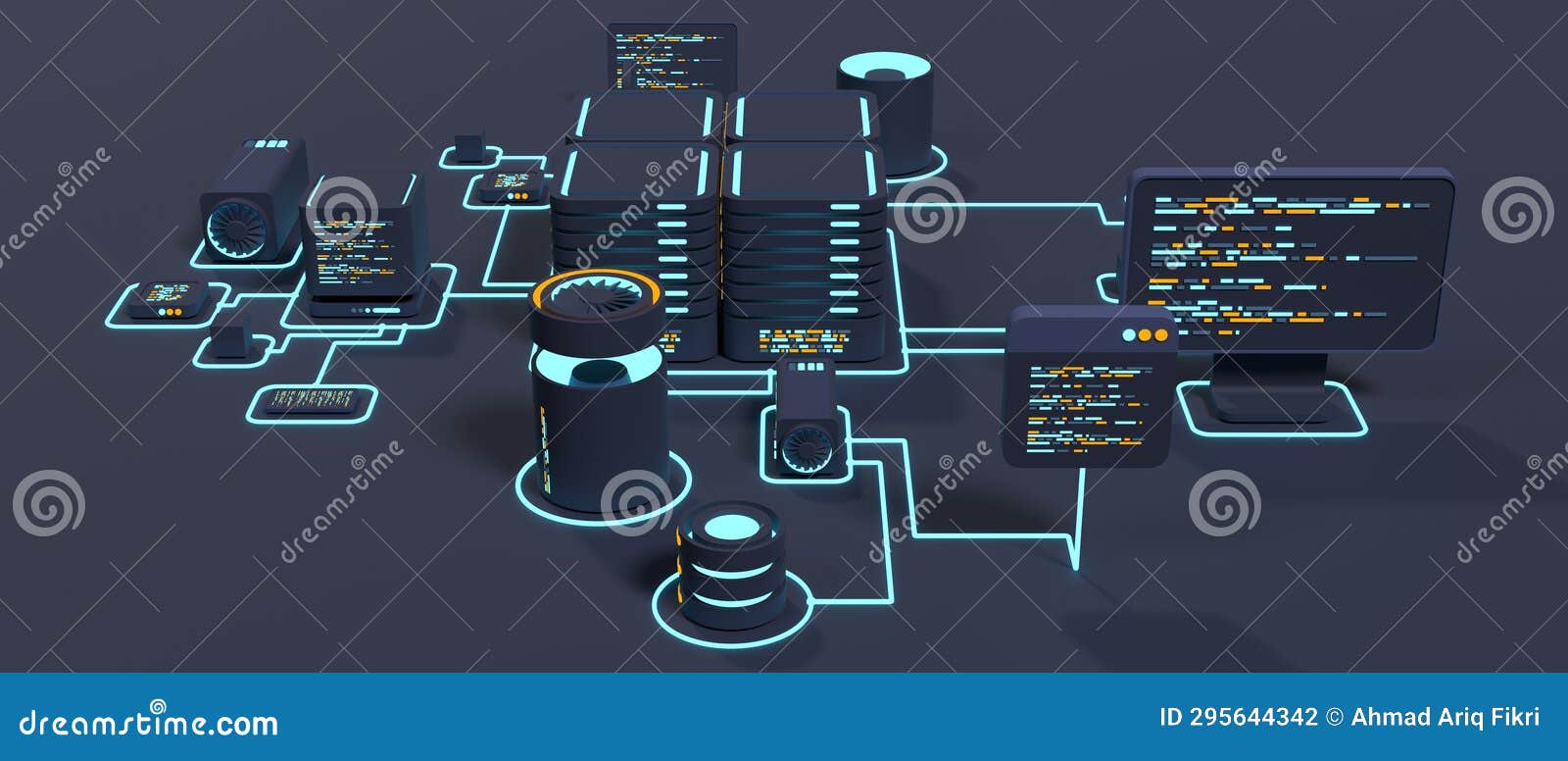Computer Technology 3D Illustration. Computation of Big Data Center ...