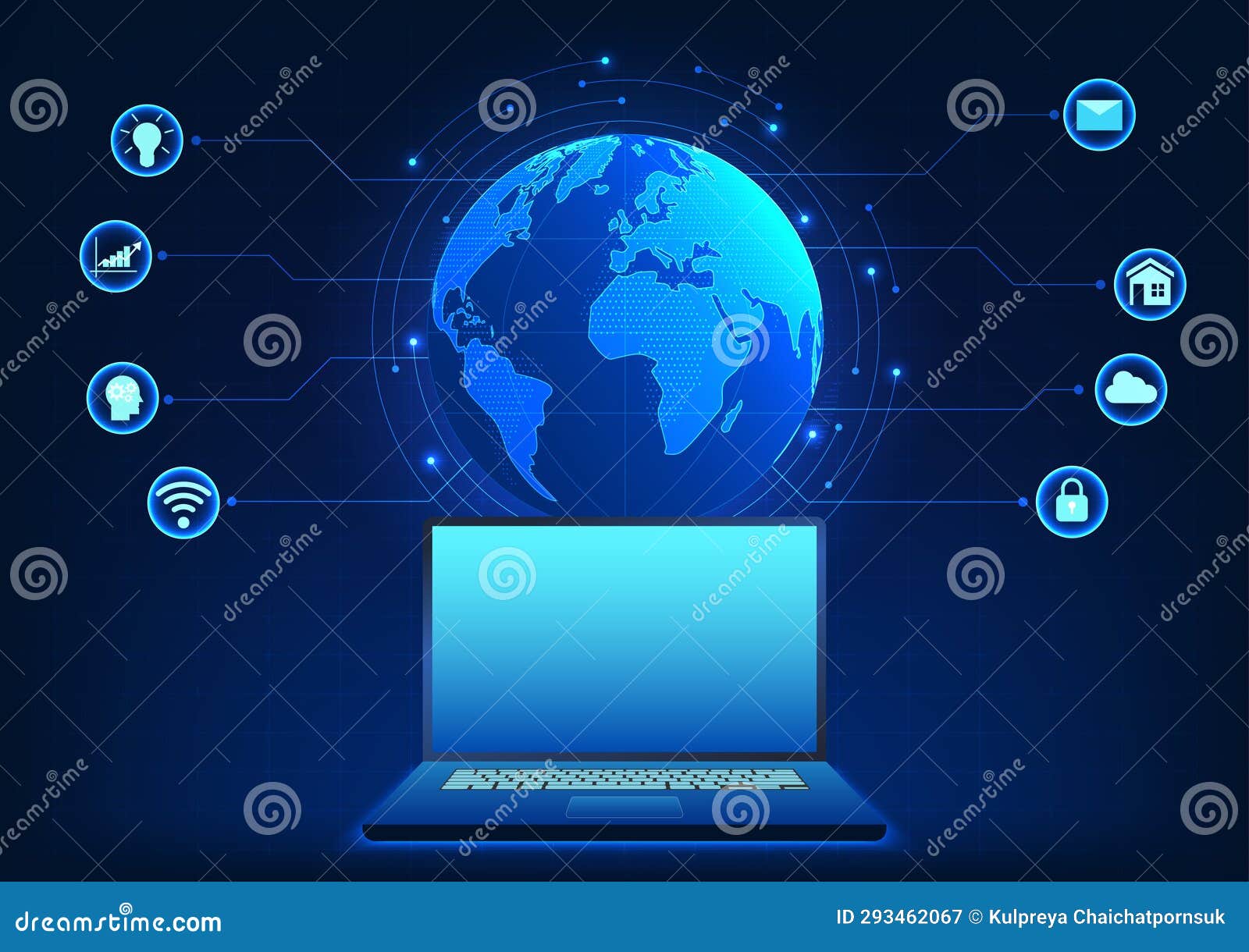 Computer Technology on the Back of a Globe with Connected Icons it ...