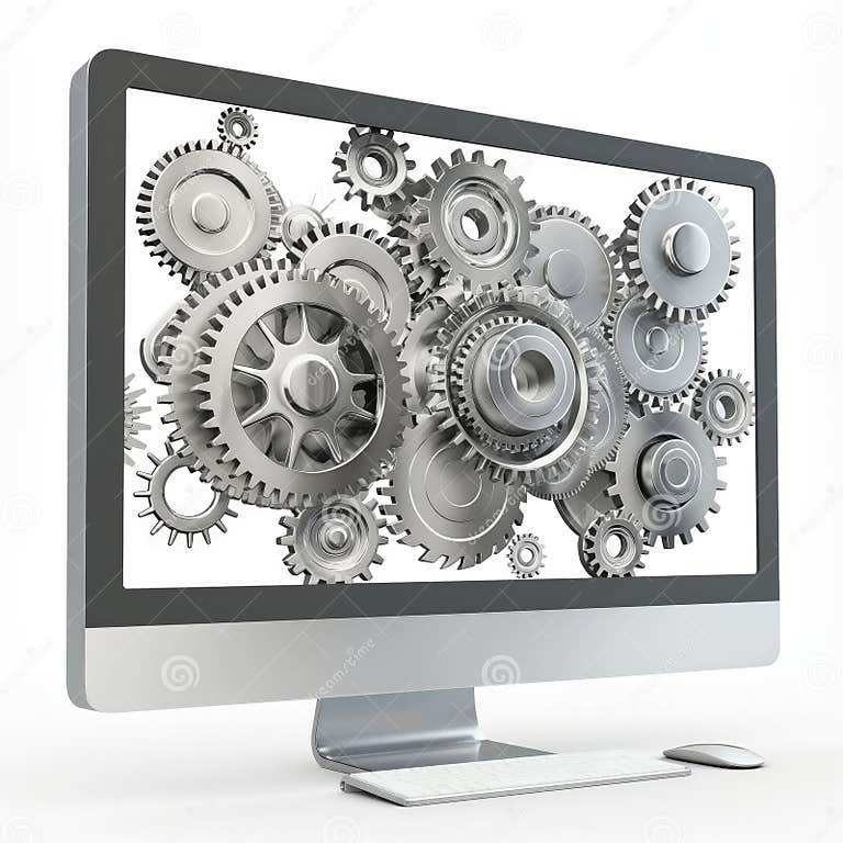 Computer Technology Concept with Gears Stock Photo - Image of device ...