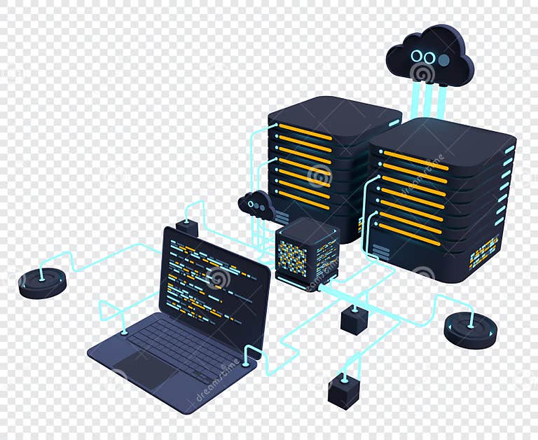 Computer Technology 3D Illustration. Computation of Big Data Center ...