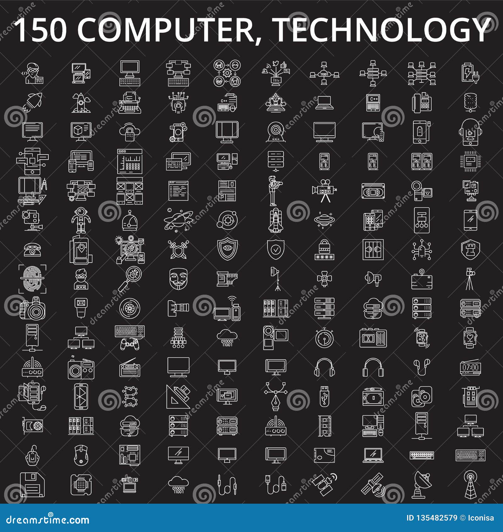 Technology Editable Line Icons, 100 Vector Set, Collection. Technology ...