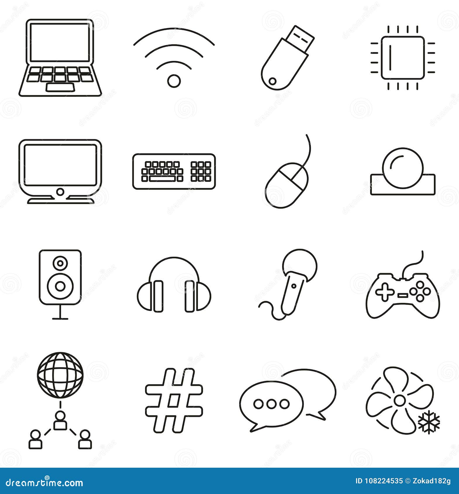 Computer Technology & Equipment Icons Thin Line Vector Illustration Set ...
