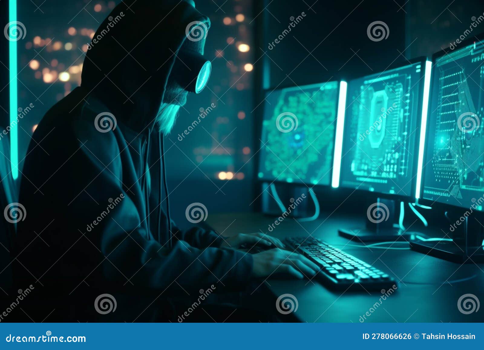 Computer and Technology Hacker Coding Virus Ransomware Using Laptops ...