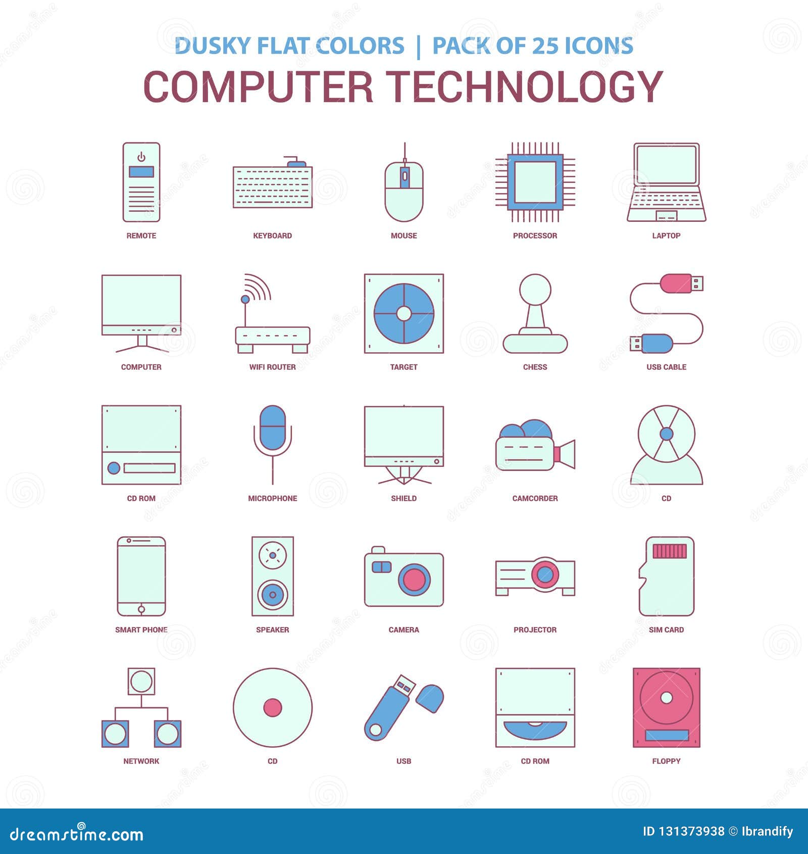 Computer Technology Icon Dusky Flat Color - Vintage 25 Icon Pack Stock ...