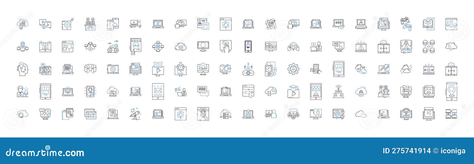 Computer Technology Line Icons Collection Algorithm Binary Cloud 2115