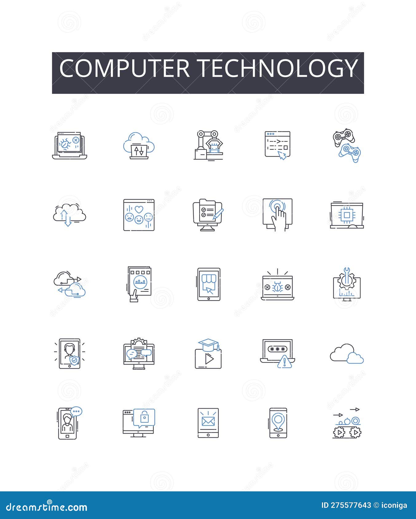 Computer Technology Line Icons Collection. Information Technology ...