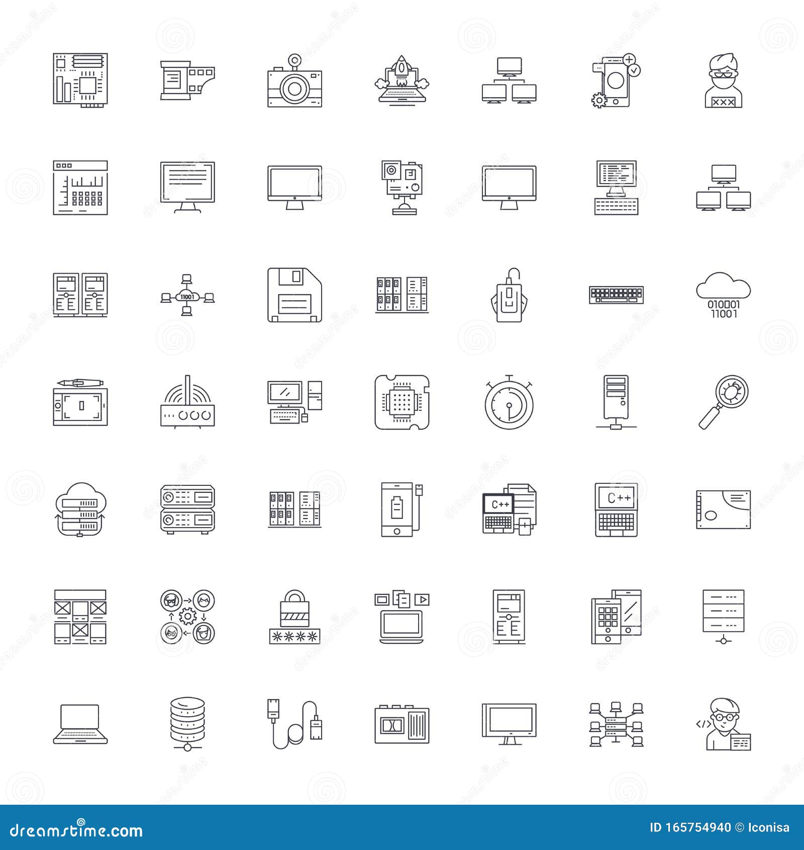 Computer Technology Linear Icons, Signs, Symbols Vector Line ...