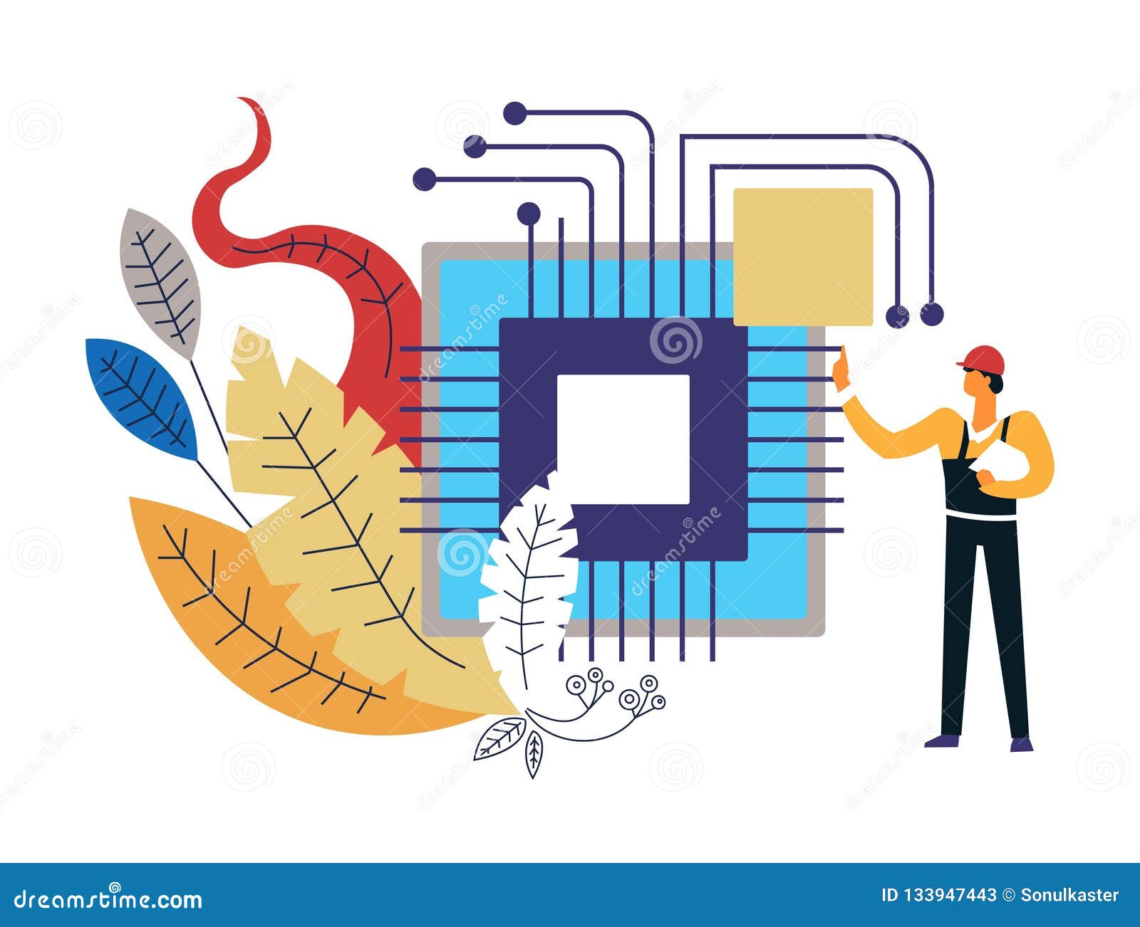 Computer Technology Man Worker Building Electronic Board of Laptop ...