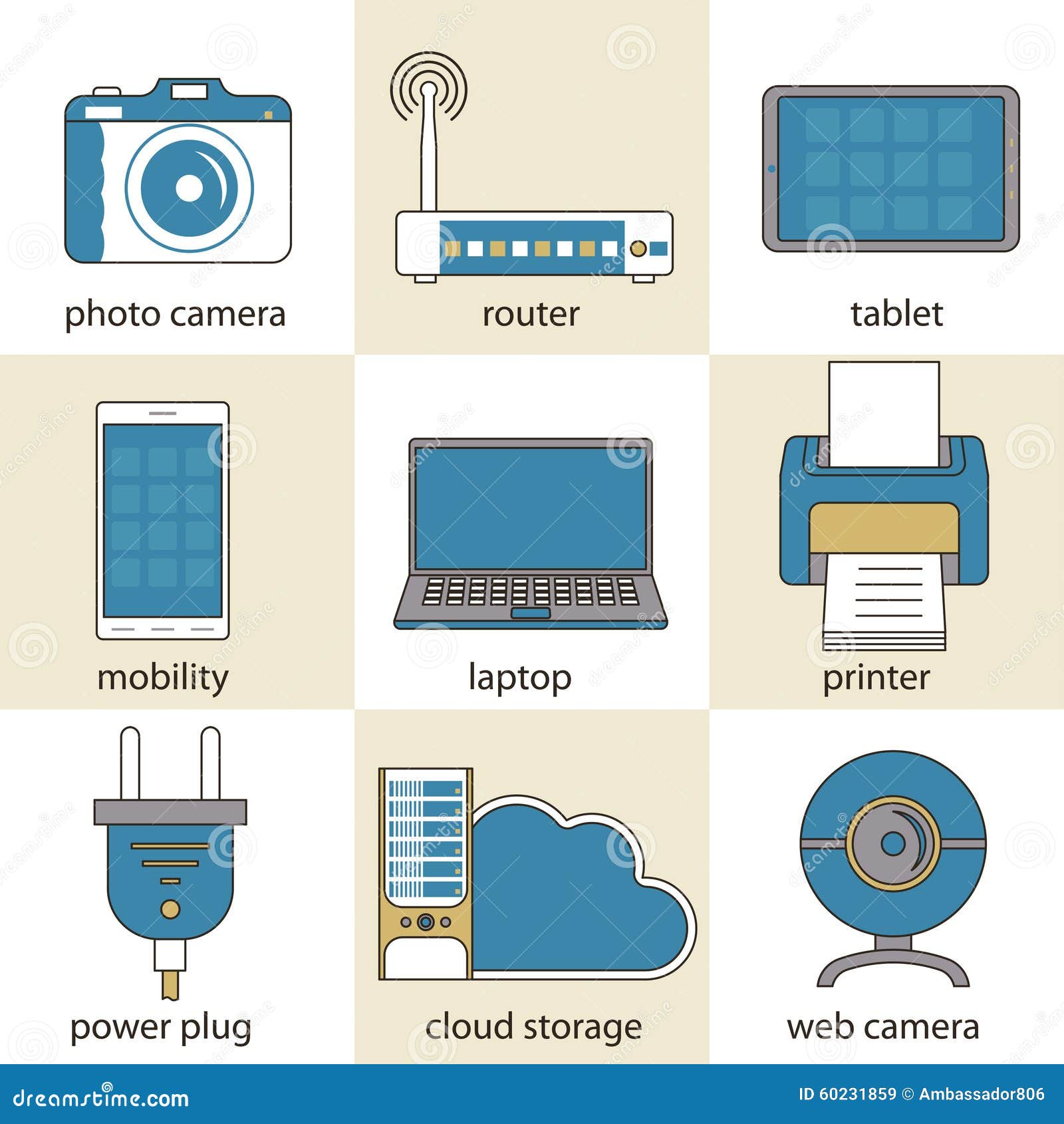Computer Technology and Multimedia Icons Stock Vector - Illustration of ...