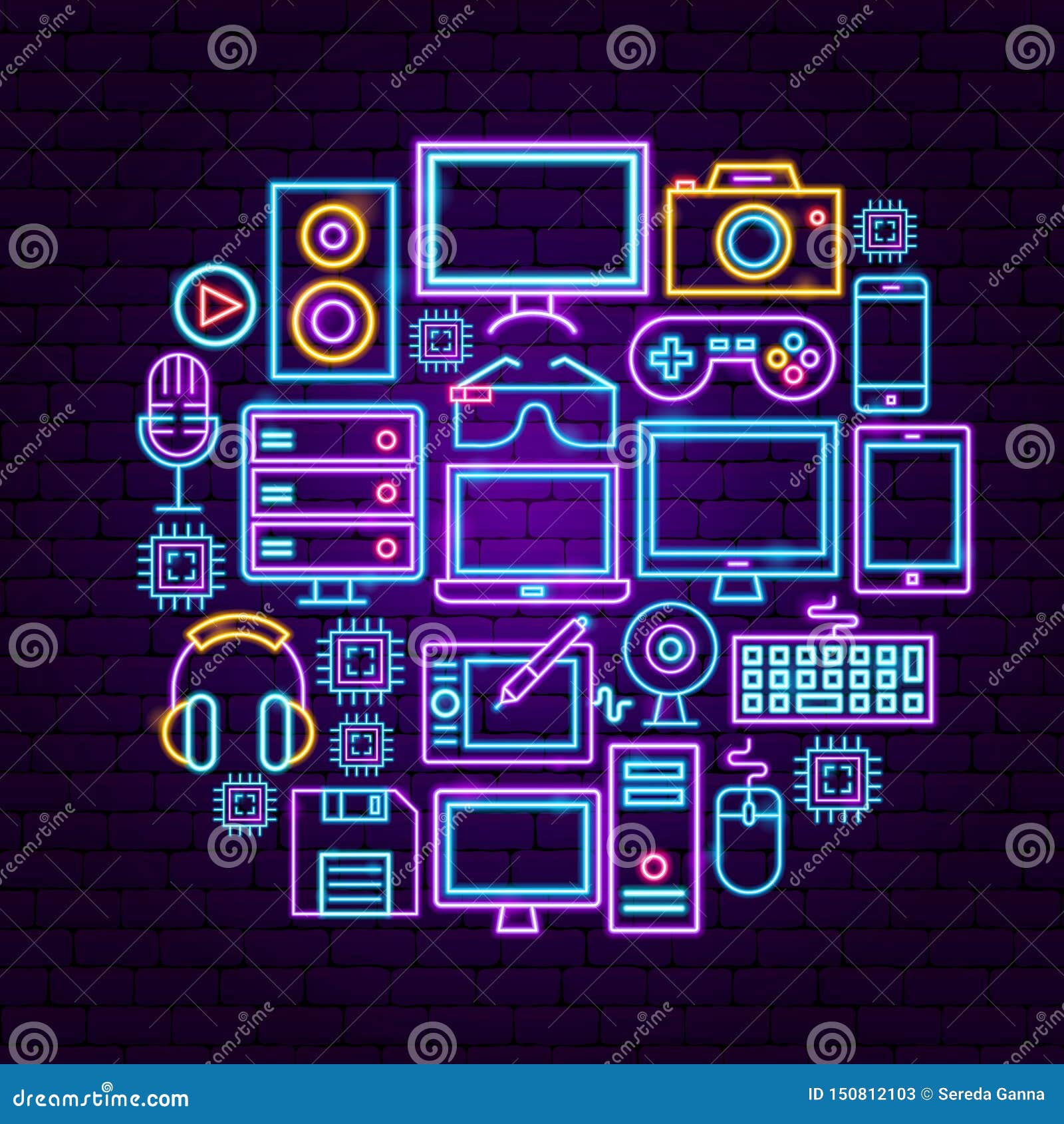 Computer Technology Neon Concept Stock Vector - Illustration of device ...