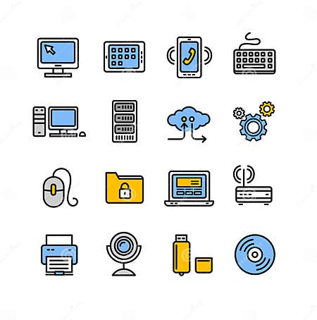 Computer Technology Outline Icon Set. Vector Stock Vector ...