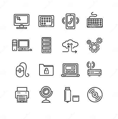Computer Technology Outline Icon Set. Vector Stock Vector ...