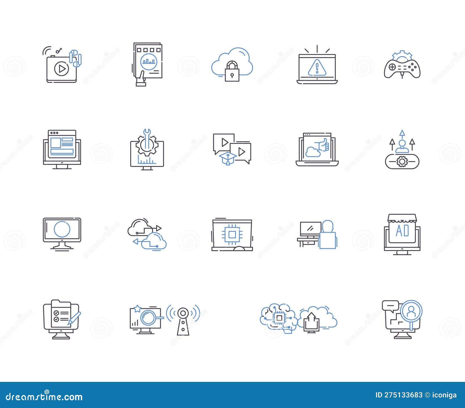 Computer Technology Outline Icons Collection. Computer, Technology ...