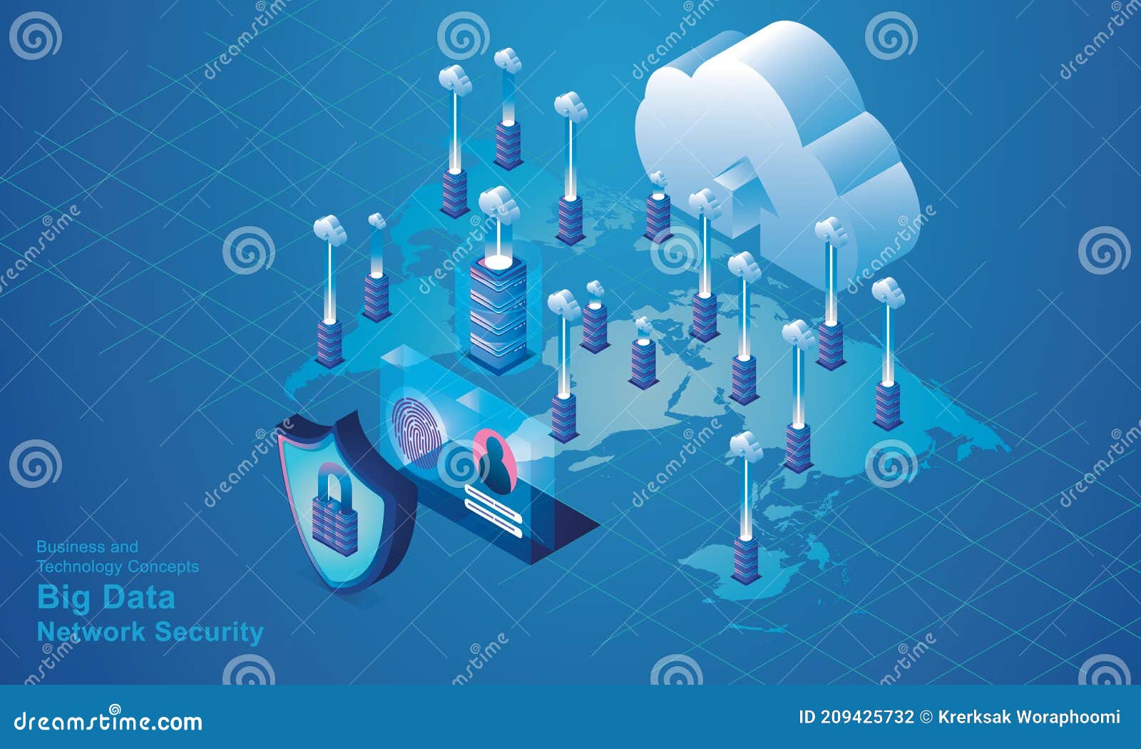 Computer Technology Server Room Digital Device Isometric Concept Cloud ...