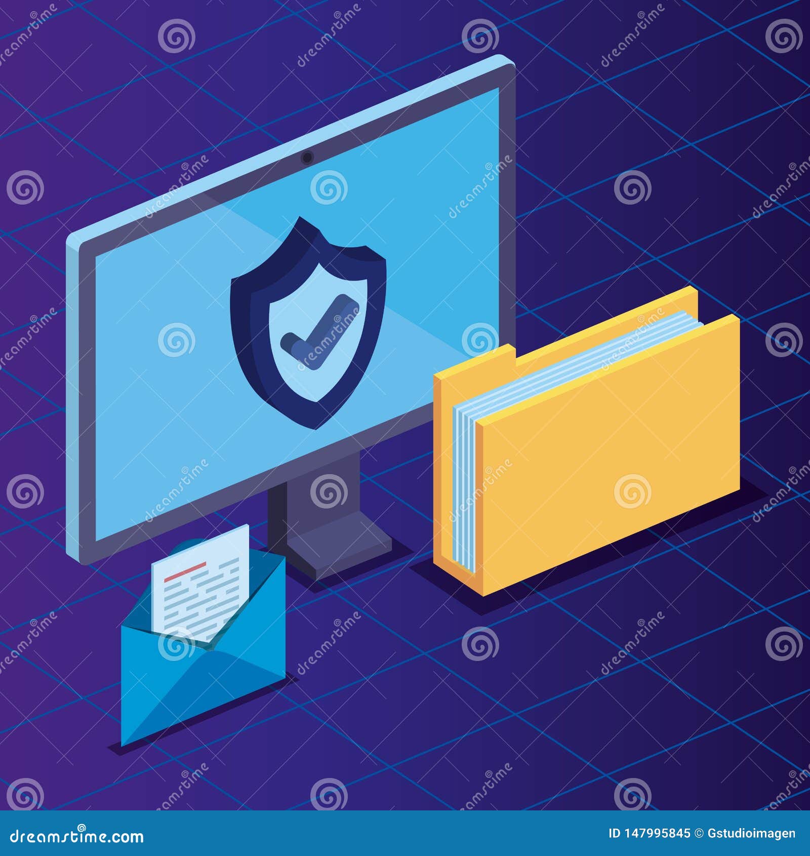 Computer Technology with Shield Security and Folder Documents Stock ...