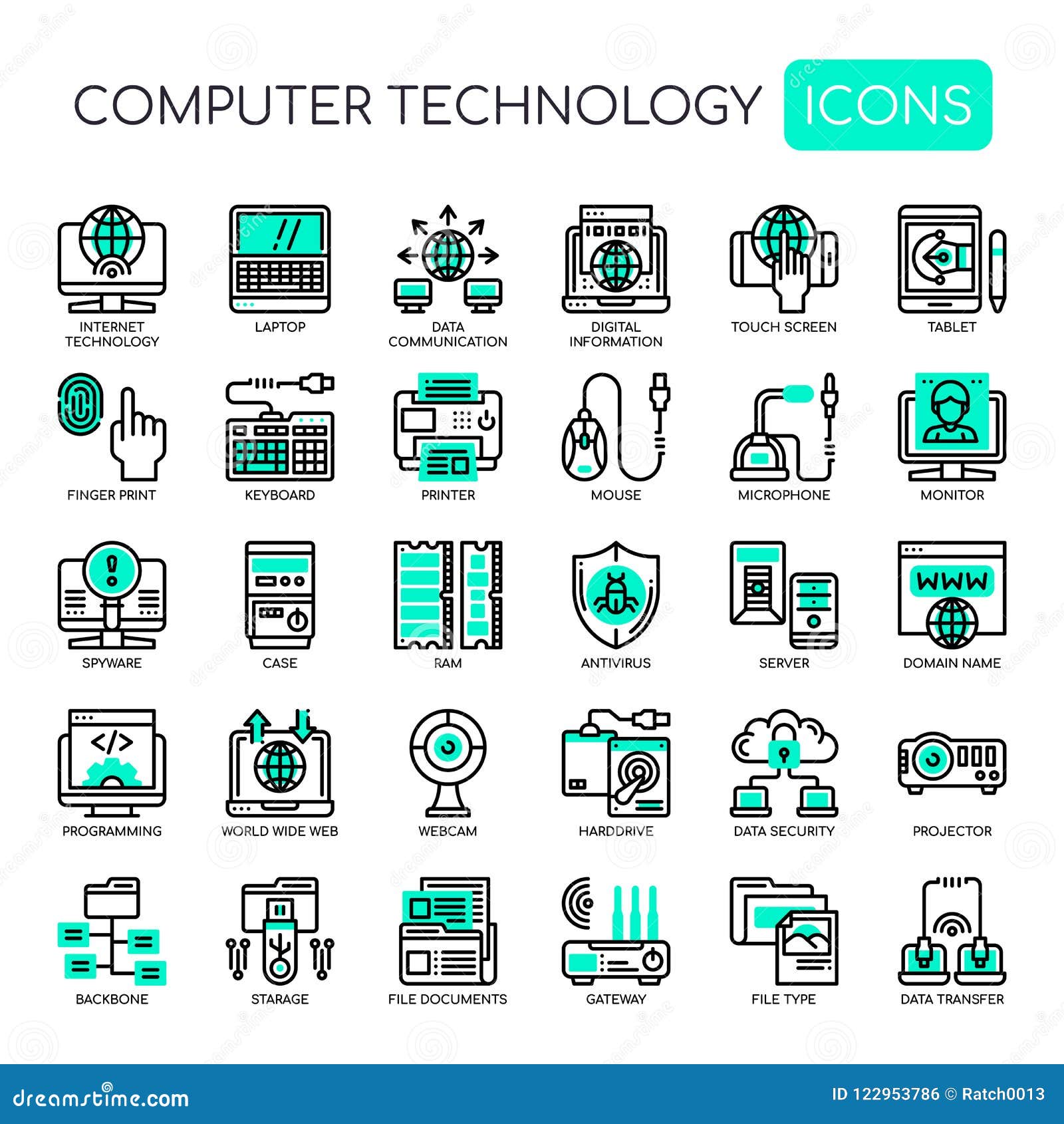 Computer Technology , Pixel Perfect Icons Stock Vector - Illustration ...